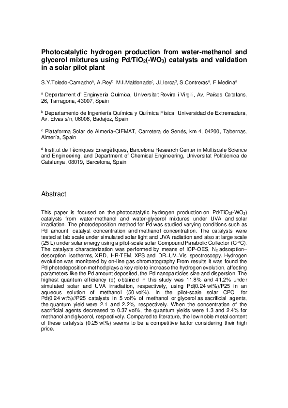(PDF) Photocatalytic hydrogen production from water-methanol and ...
