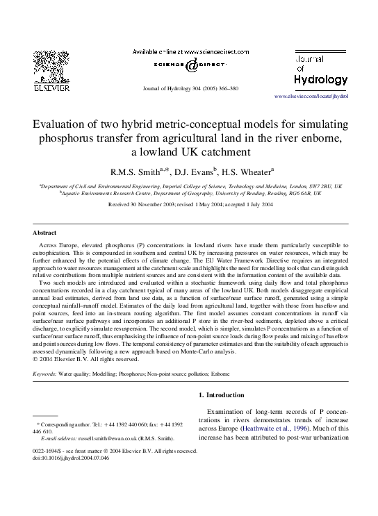 (PDF) Evaluation of two hybrid metric-conceptual models for simulating ...