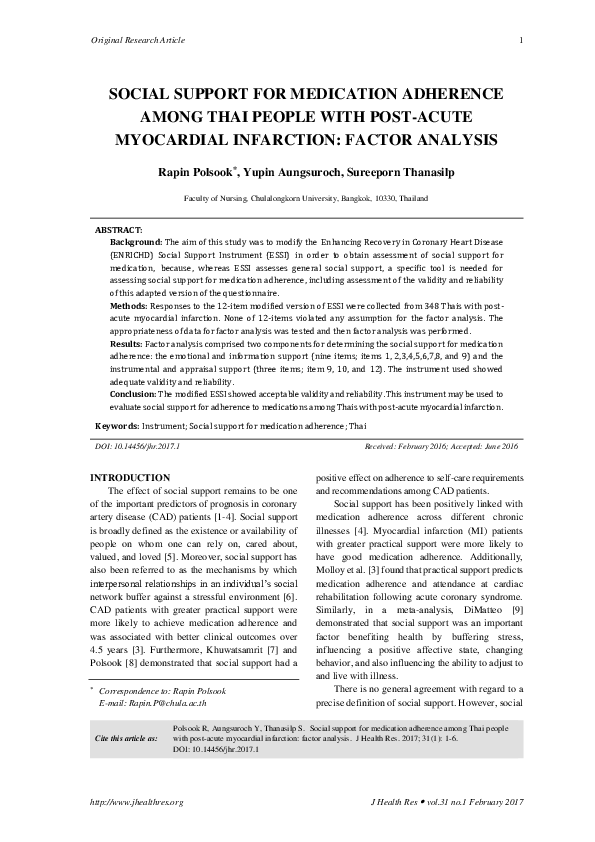 (PDF) Social Support for Medication Adherence among Thai People with ...