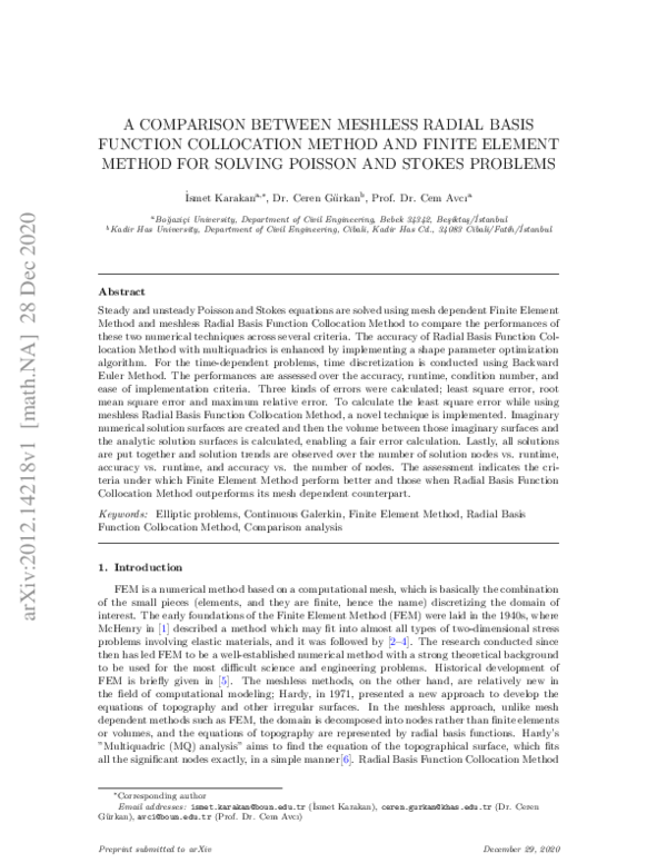 (PDF) A Comparison Between Meshless Radial Basis Function Collocation ...