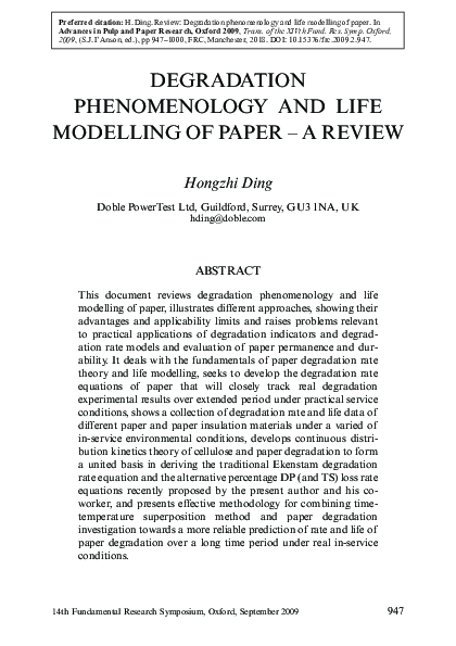 (PDF) Degradation Phenomenology and Life Modelling of Paper