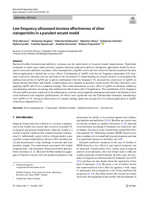 (PDF) Low-frequency ultrasound increase effectiveness of silver nanoparticles in a purulent ...