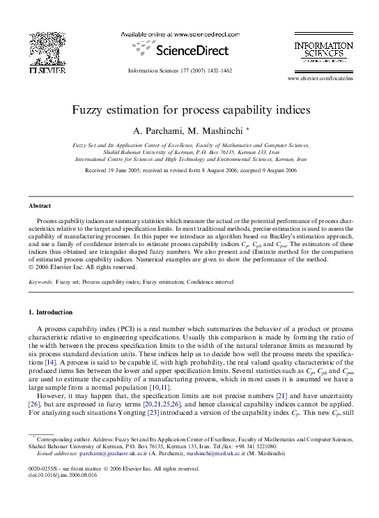 (PDF) Fuzzy estimation for process capability indices