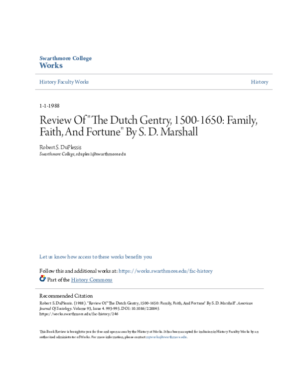(PDF) The Dutch Gentry, 1500-1650: Family, Faith, and Fortune.Sherrin D ...
