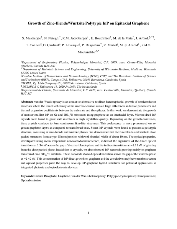 (PDF) Growth and Luminescence of Polytypic InP on Epitaxial Graphene