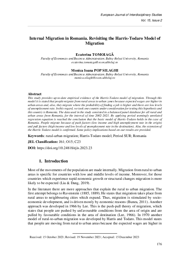 (PDF) Internal Migration in Romania. Revisiting the Harris-Todaro Model ...