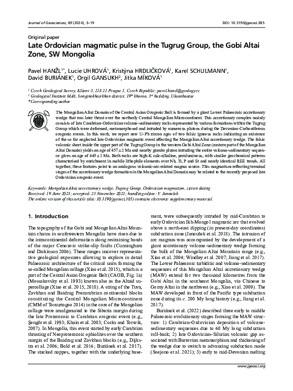 (PDF) Late Ordovician magmatic pulse in the Tugrug Group, the Gobi Altai Zone, SW Mongolia