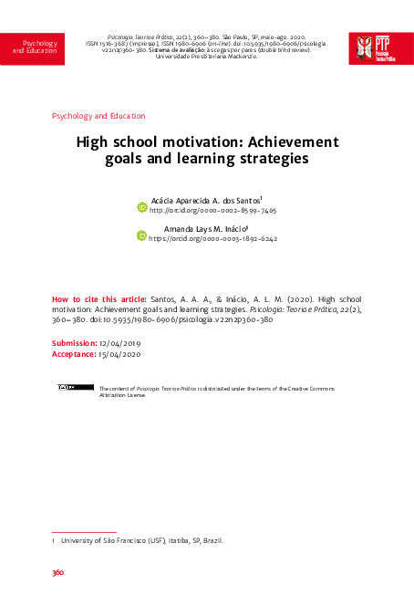 (PDF) High school motivation: Achievement goals and learning strategies