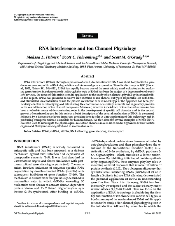 (PDF) RNA Interference and Ion Channel Physiology
