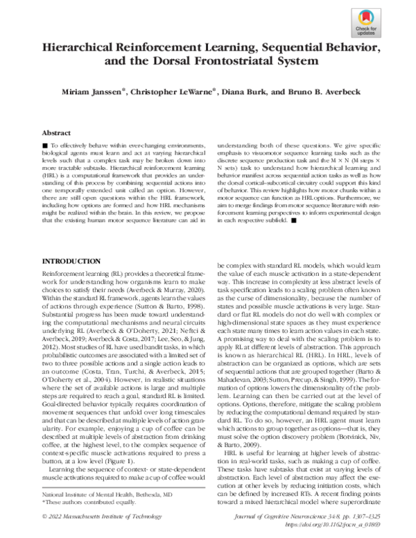 Hierarchical Reinforcement Learning Sequential Behavior And The Dorsal Frontostriatal System