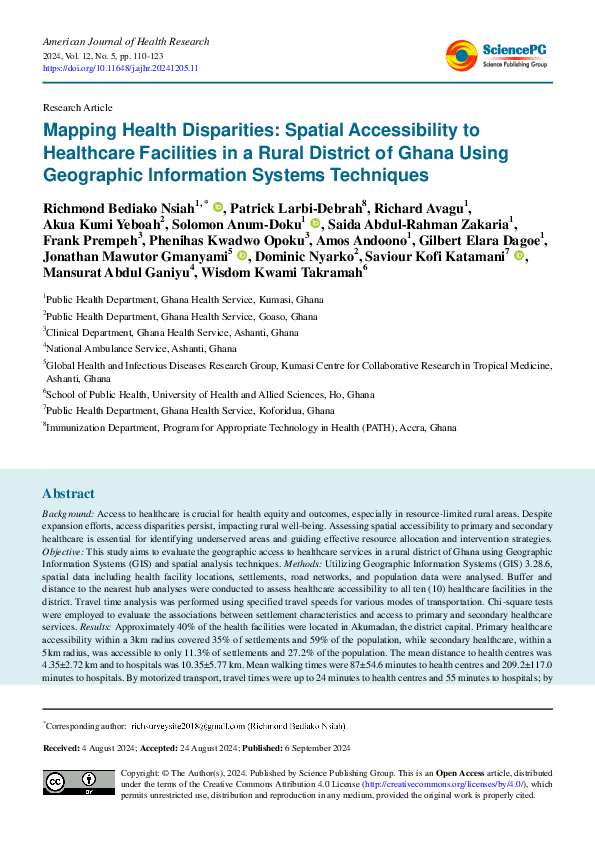 (PDF) Mapping Health Disparities: Spatial Accessibility to Healthcare ...