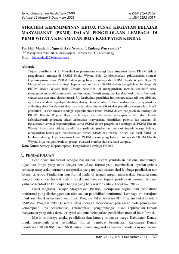 (PDF) Strategi Kepemimpinan Ketua Pusat Kegiatan Belajar Masyarakat ...