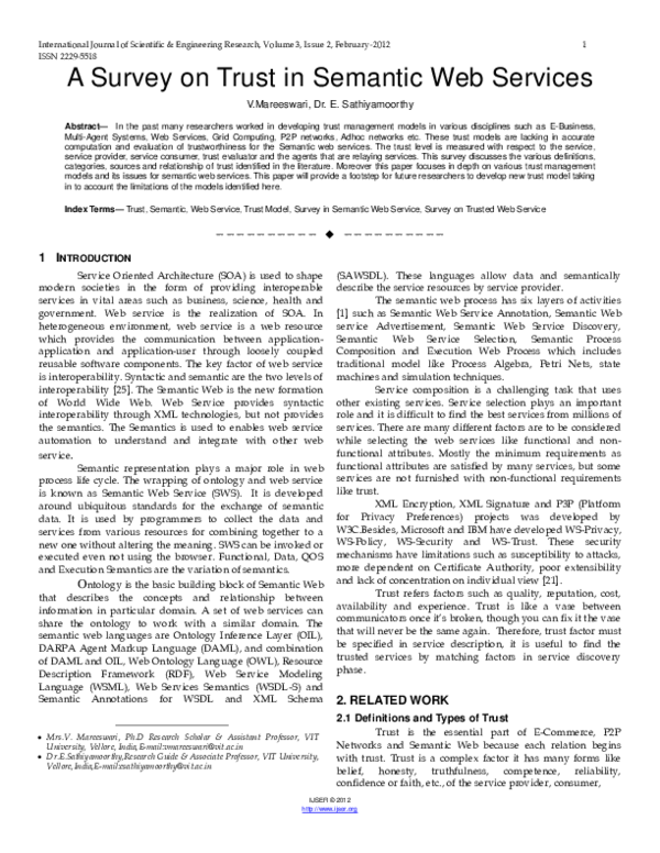 (PDF) A Survey on Trust in Semantic Web Services