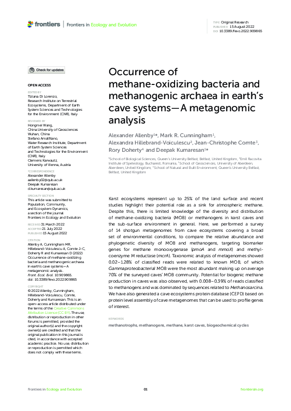 (PDF) Occurrence of methane-oxidizing bacteria and methanogenic archaea in earth’s cave systems ...