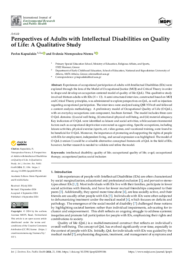 (PDF) Perspectives of Adults with Intellectual Disabilities on Quality ...