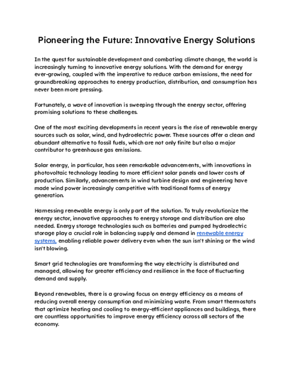 (PDF) Pioneering the Future Innovative Energy Solutions