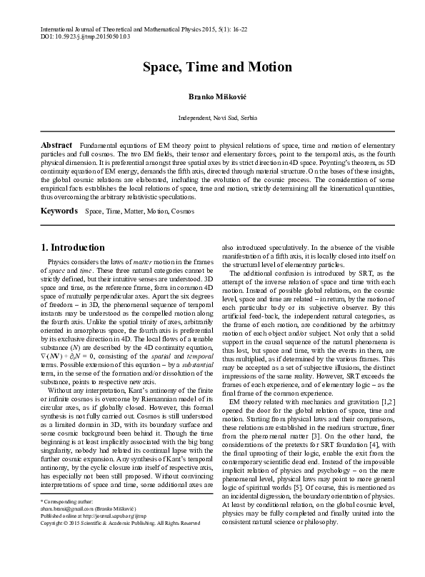 (PDF) Space, Time and Motion