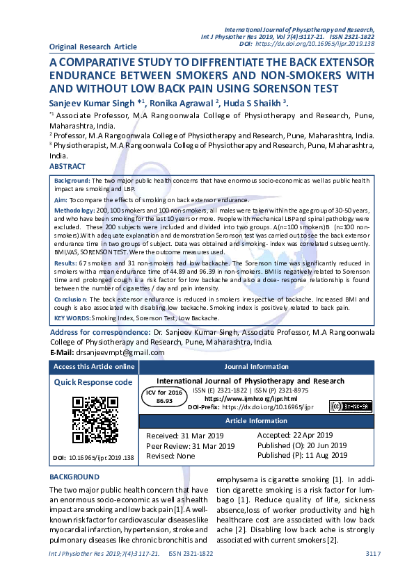 (PDF) A Comparative Study to Diffrentiate the Back Extensor Endurance ...