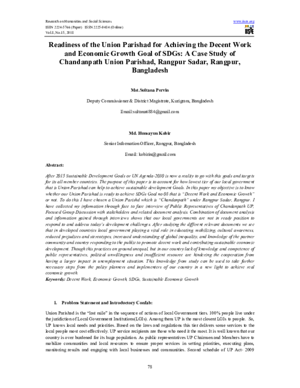 (PDF) Readiness of the Union Parishad for Achieving the Decent Work and ...