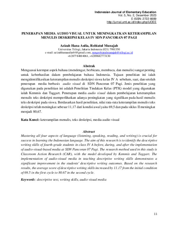 (PDF) Penerapan Media Audio Visual Untuk Meningkatkan Keterampilan Menulis Deskripsi Siswa Kelas ...