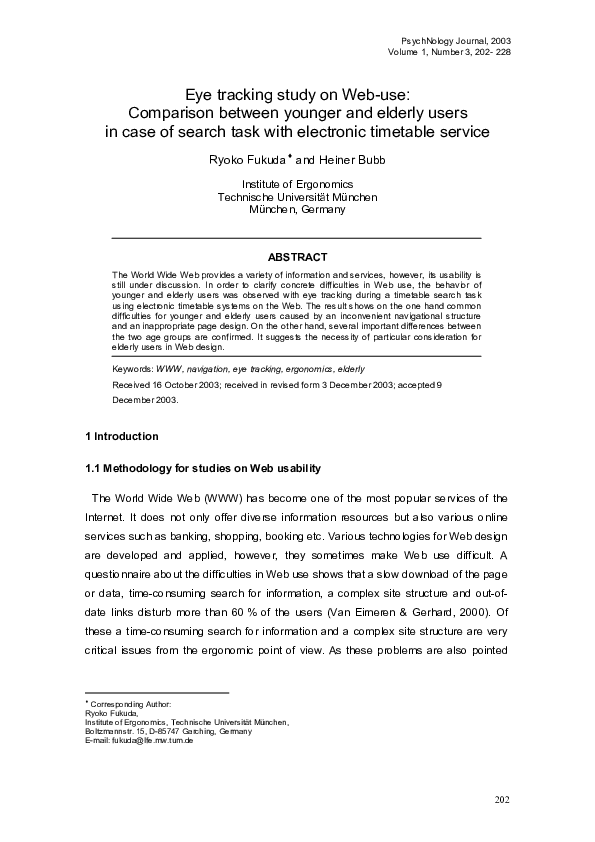 (PDF) Eye tracking study on Web-use: Comparison between younger and elderly users in case of ...
