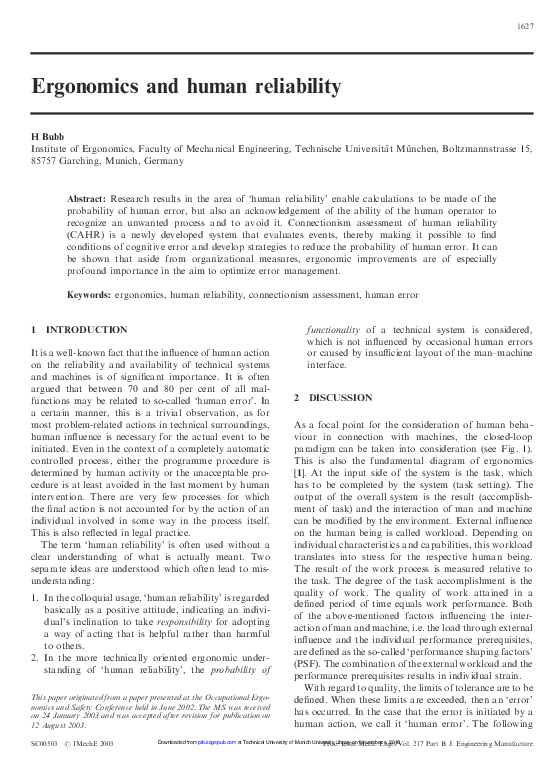 (PDF) Ergonomics and human reliability