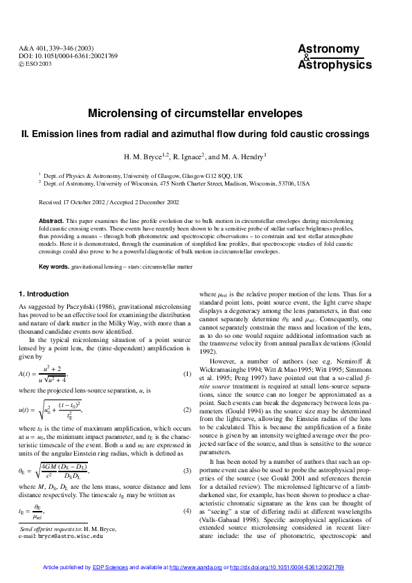 (PDF) Microlensing of circumstellar envelopes: II. Emission lines from ...