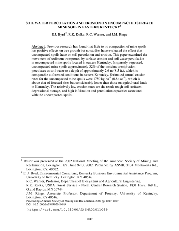 (PDF) Soil Water Percolation and Erosion on Uncompacted Surface Mine ...