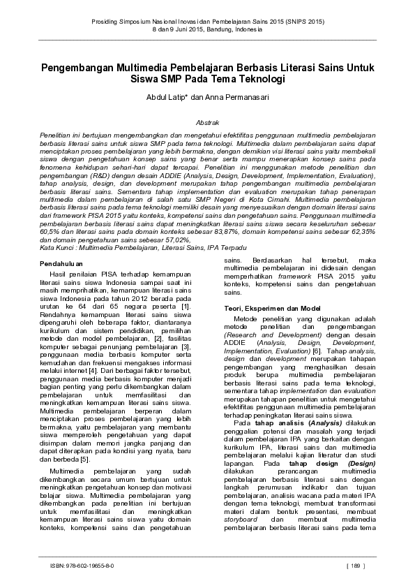 (PDF) Pengembangan Multimedia Pembelajaran Berbasis Literasi Sains Untuk Siswa SMP Pada Tema ...