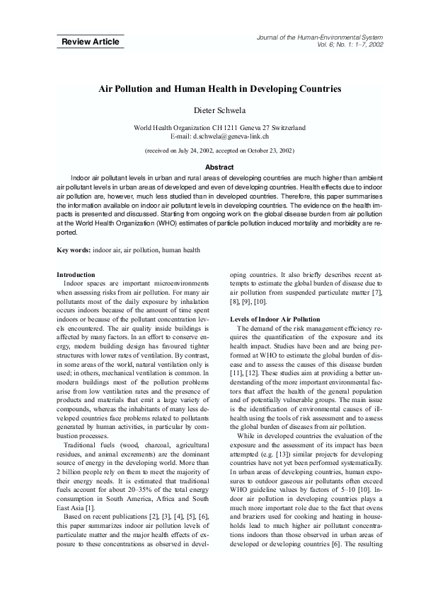 (PDF) Air Pollution and Human Health in Developing Countries
