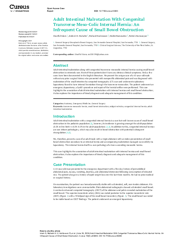 (PDF) Adult Intestinal Malrotation With Congenital Transverse Meso ...