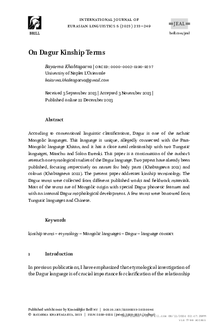 (PDF) On Dagur kinship terms