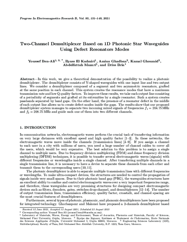 (PDF) Two-Channel Demultiplexer Based on 1D Photonic Star Waveguides ...