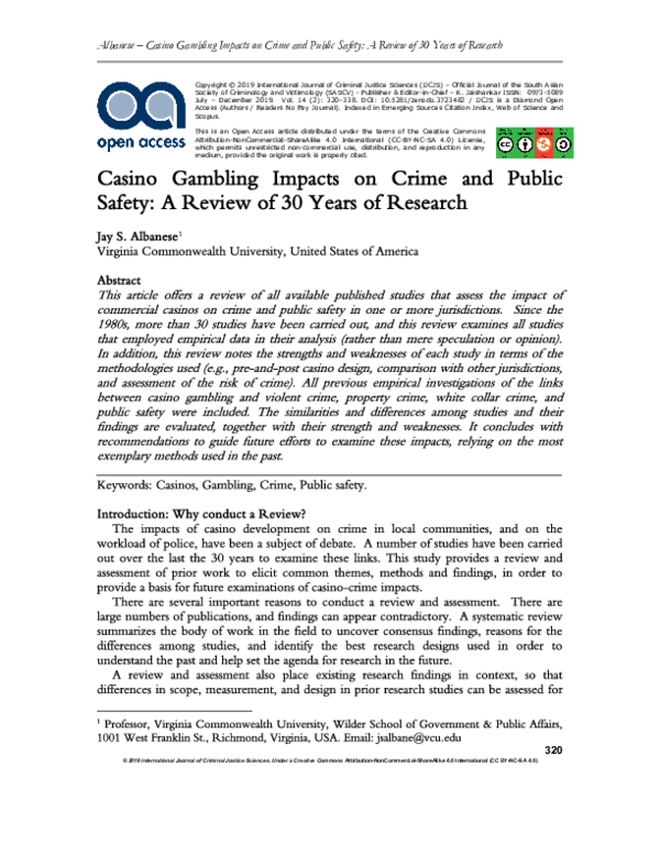 (PDF) Casino Gambling Impacts on Crime and Public Safety: A Review of ...