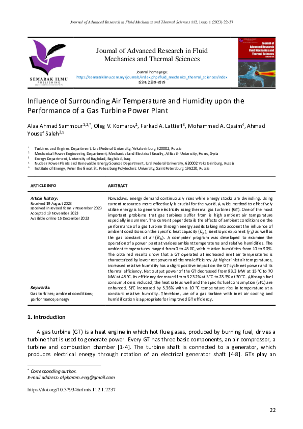 (PDF) Influence of Surrounding Air Temperature and Humidity upon the Performance of a Gas ...
