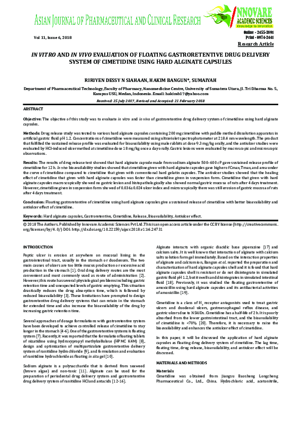 Pdf In Vitro And In Vivo Evaluation Of Floating Gastroretentive Drug Delivery System Of