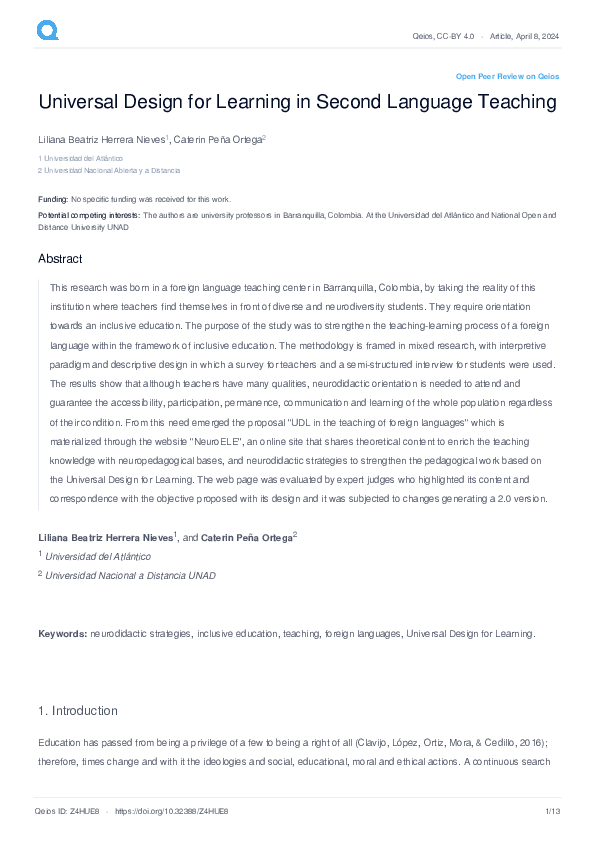 (PDF) Universal Design for Learning in Second Language Teaching