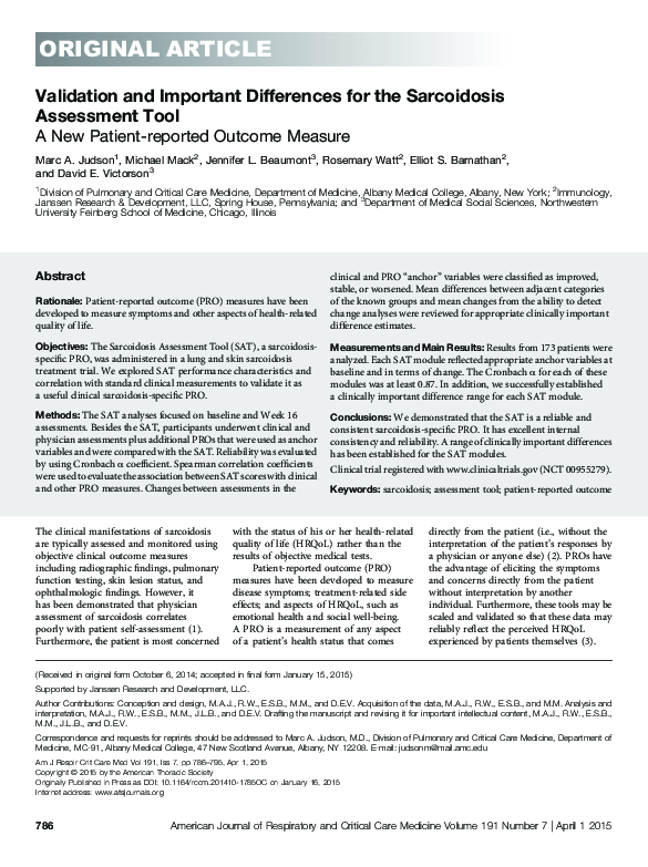(PDF) Validation and Important Differences for the Sarcoidosis ...