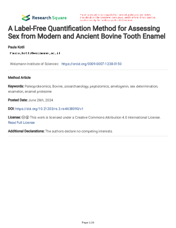(PDF) A Label-Free Quantification Method for Assessing Sex from Modern ...