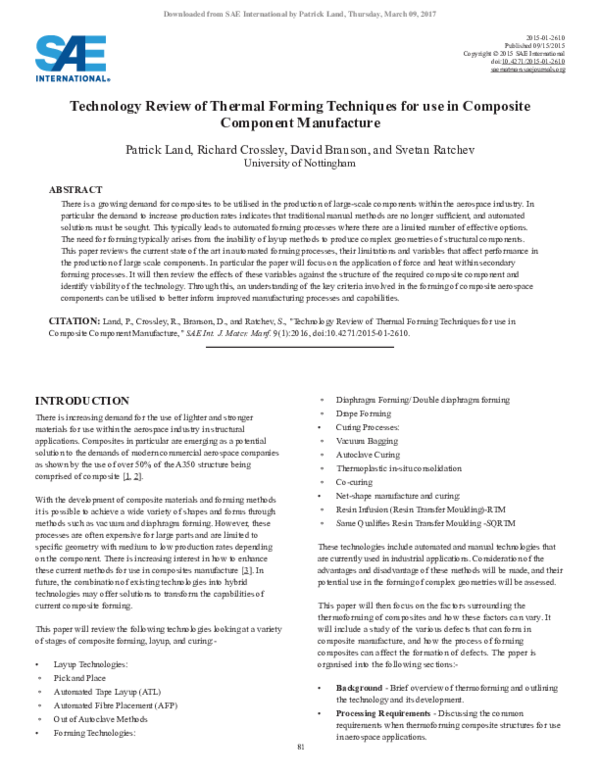 (PDF) Technology Review of Thermal Forming Techniques for use in Composite Component Manufacture
