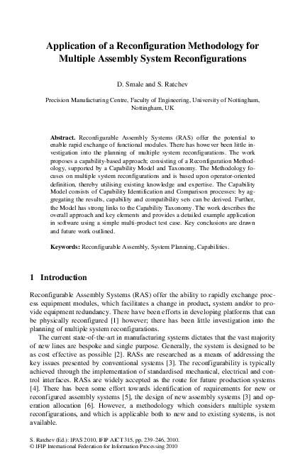 (PDF) Application of a Reconfiguration Methodology for Multiple Assembly System Reconfigurations