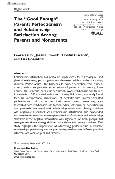(PDF) The “Good Enough” Parent: Perfectionism and Relationship ...