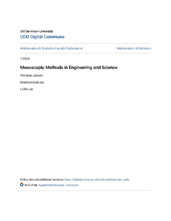 (PDF) Mesoscopic methods in engineering and science