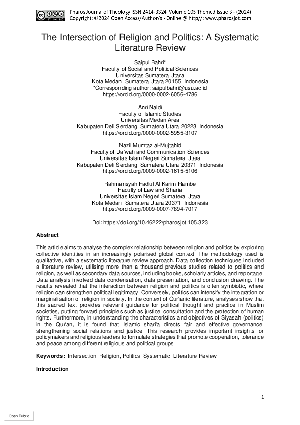 (PDF) The Intersection of Religion and Politics: A Systematic ...