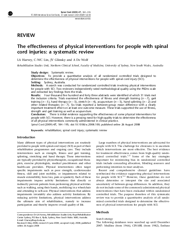 (PDF) The effectiveness of physical interventions for people with spinal cord injuries: a ...