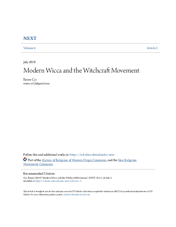 (PDF) Modern Wicca and the Witchcraft Movement