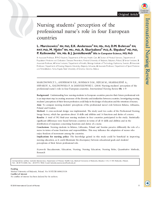 (PDF) Nursing students’ perception of the professional nurse's role in four European countries