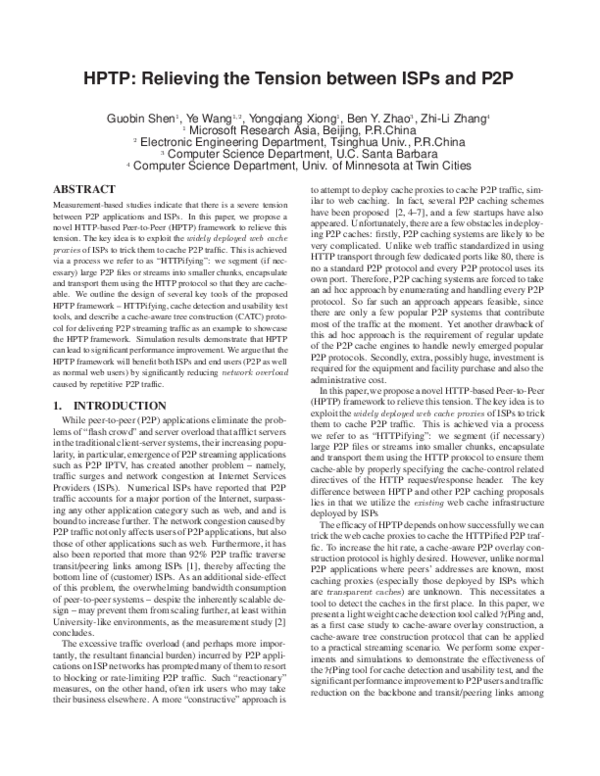(PDF) HPTP: Relieving the tension between ISPs and P2P