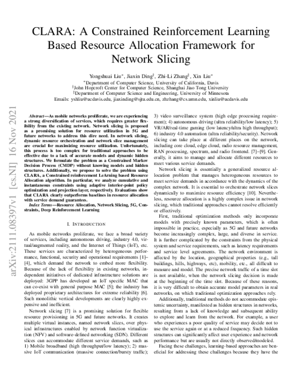 (PDF) CLARA: A Constrained Reinforcement Learning Based Resource Allocation Framework for ...