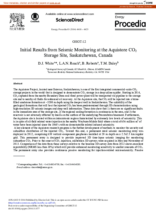 (PDF) Initial Results from Seismic Monitoring at the Aquistore CO2 ...